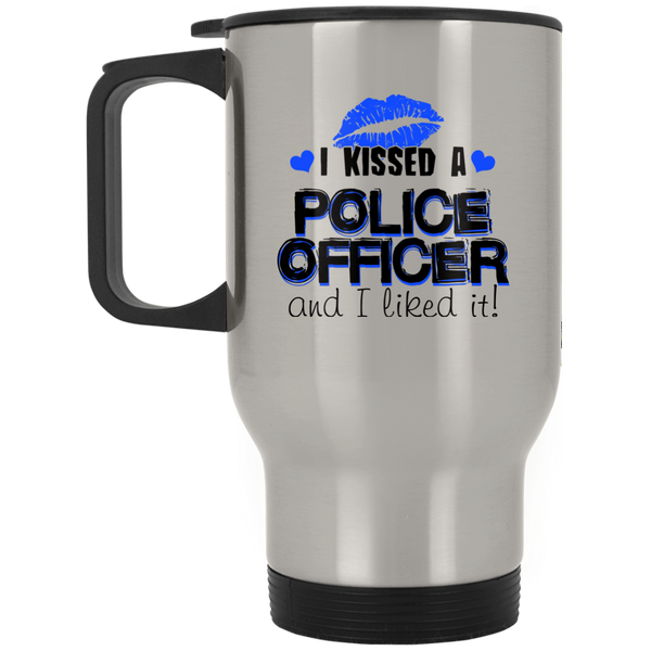 I Kissed A Police Officer Blue Kisses Travel Mug Thin Blue Line Shop